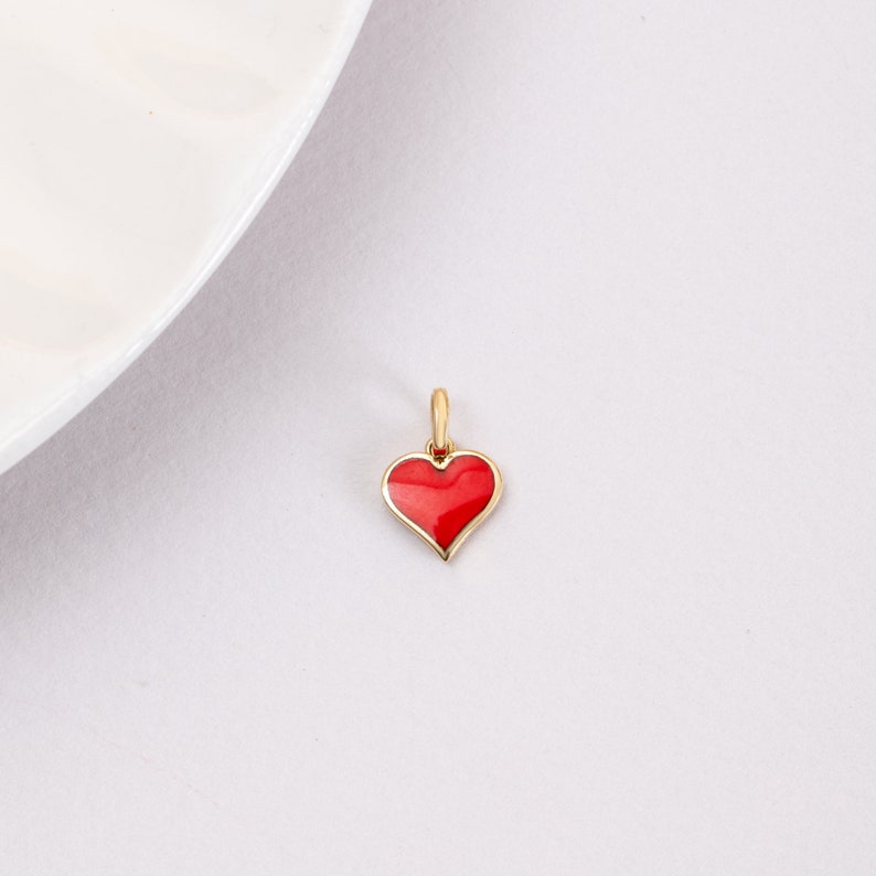 Red Heart Necklace, Real Gold Chain, Enamel Heart Pendant, Minimalist ...