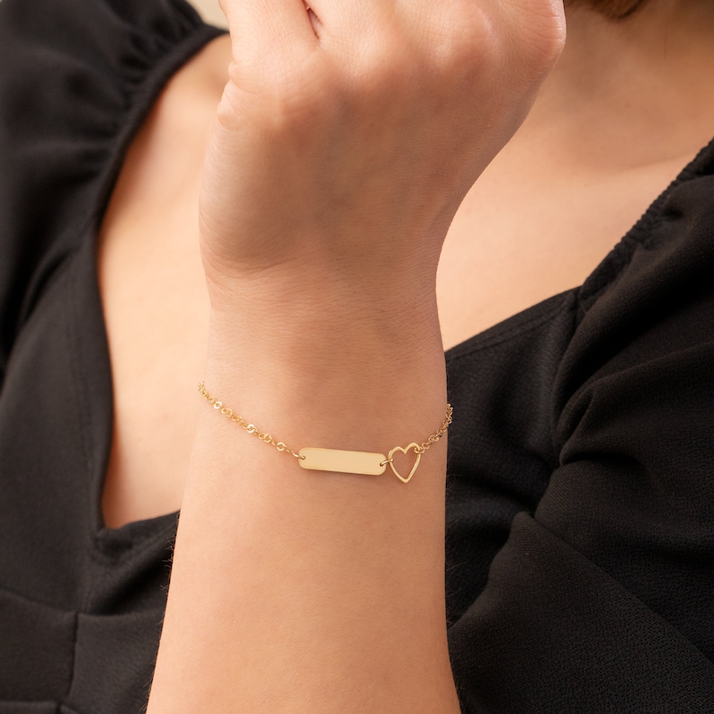 14K Real Gold Custom Child ID Bracelet, Baby Bar Name Bracelet With ...