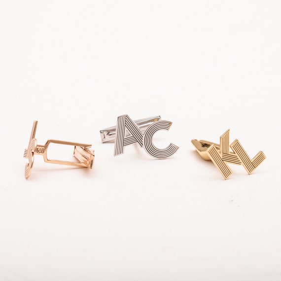 文字カフスボタン、カスタムイニシャルカフスボタン、14K 18K 本物の