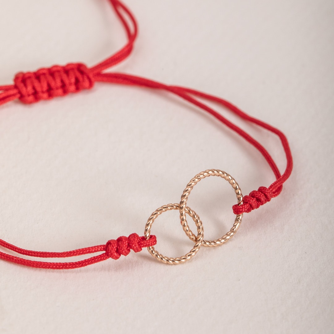 Interlocking Double Circle Bracelet, 14K 18K SOLID Gold Twisted 2 Rings ...