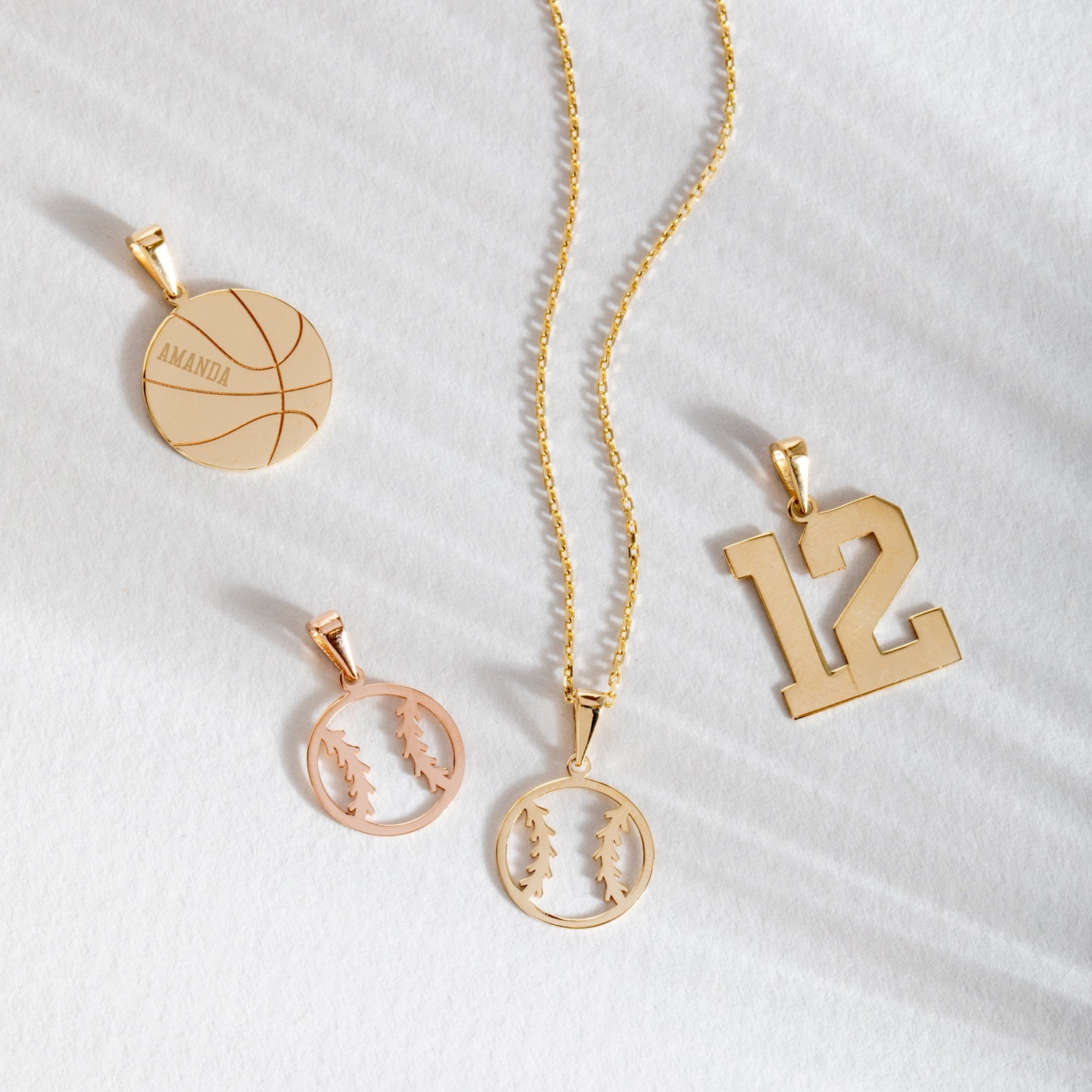 Dainty Baseball Pendant, Softball Jewelry, Sport Team Necklace 10K 14K ...