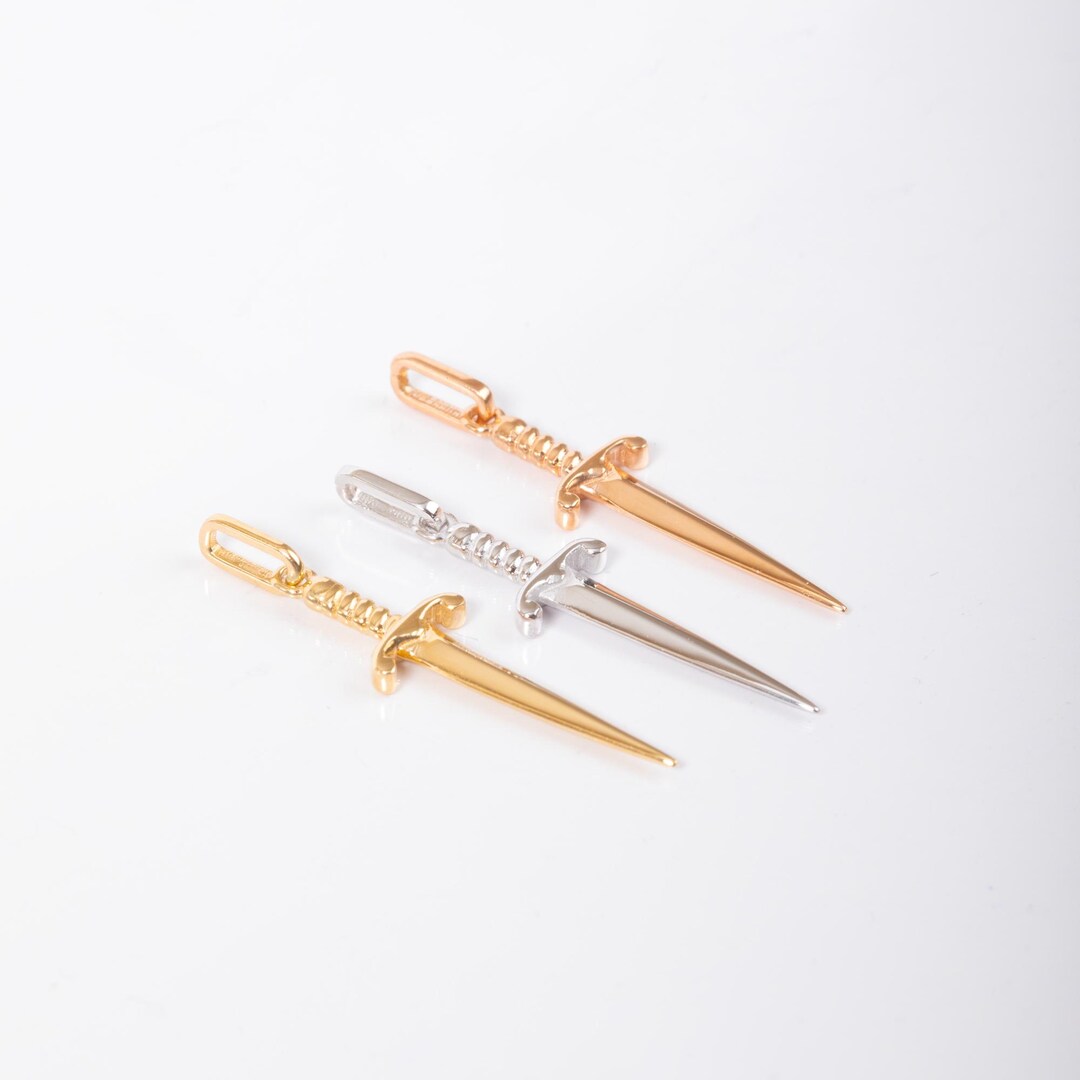 Short Dagger Necklace, 14K 18K REAL Gold Sword Pendant, Warrior Sword ...