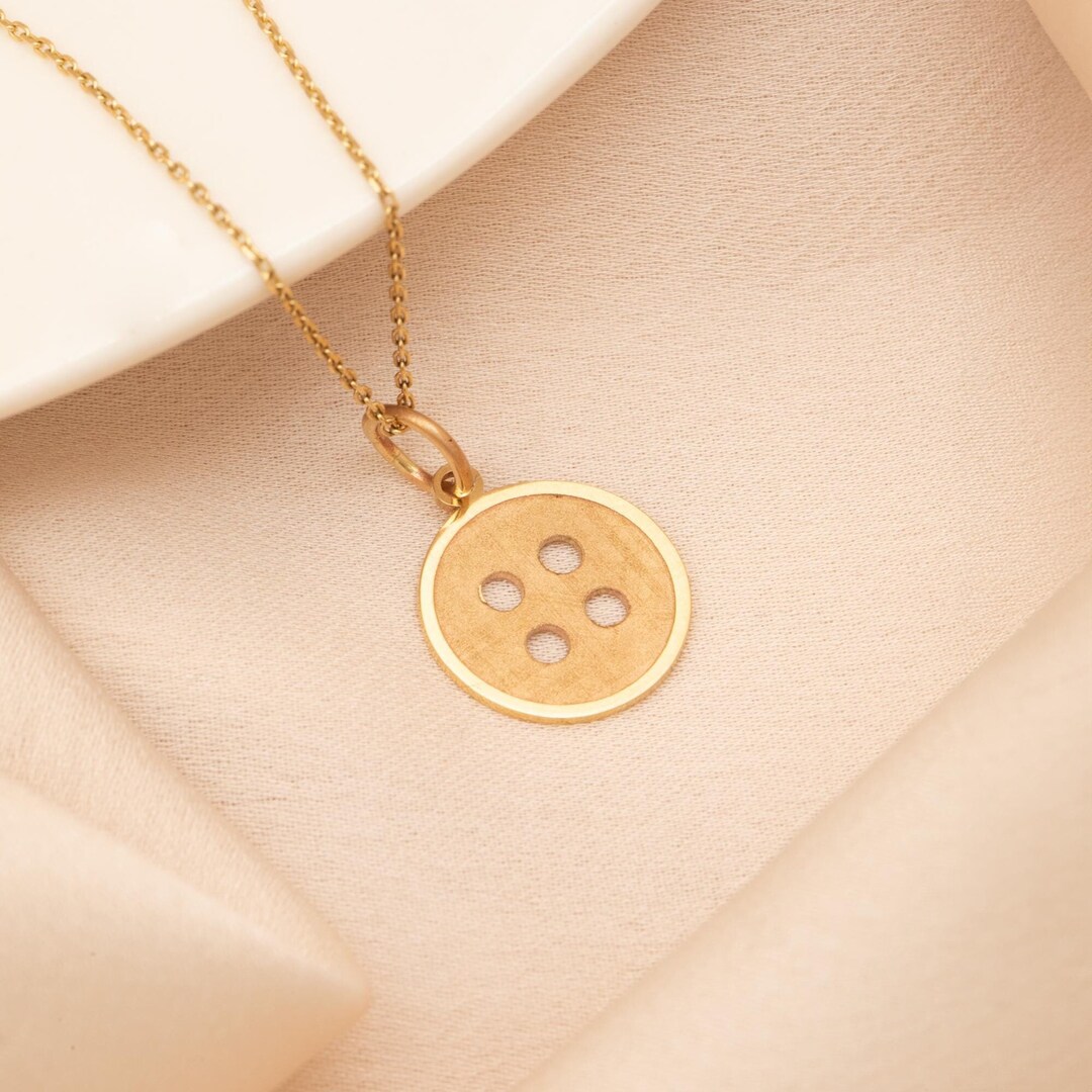 14K 18K Real Gold Button Necklace, Minimalist Vintage Jewelry, Gold ...