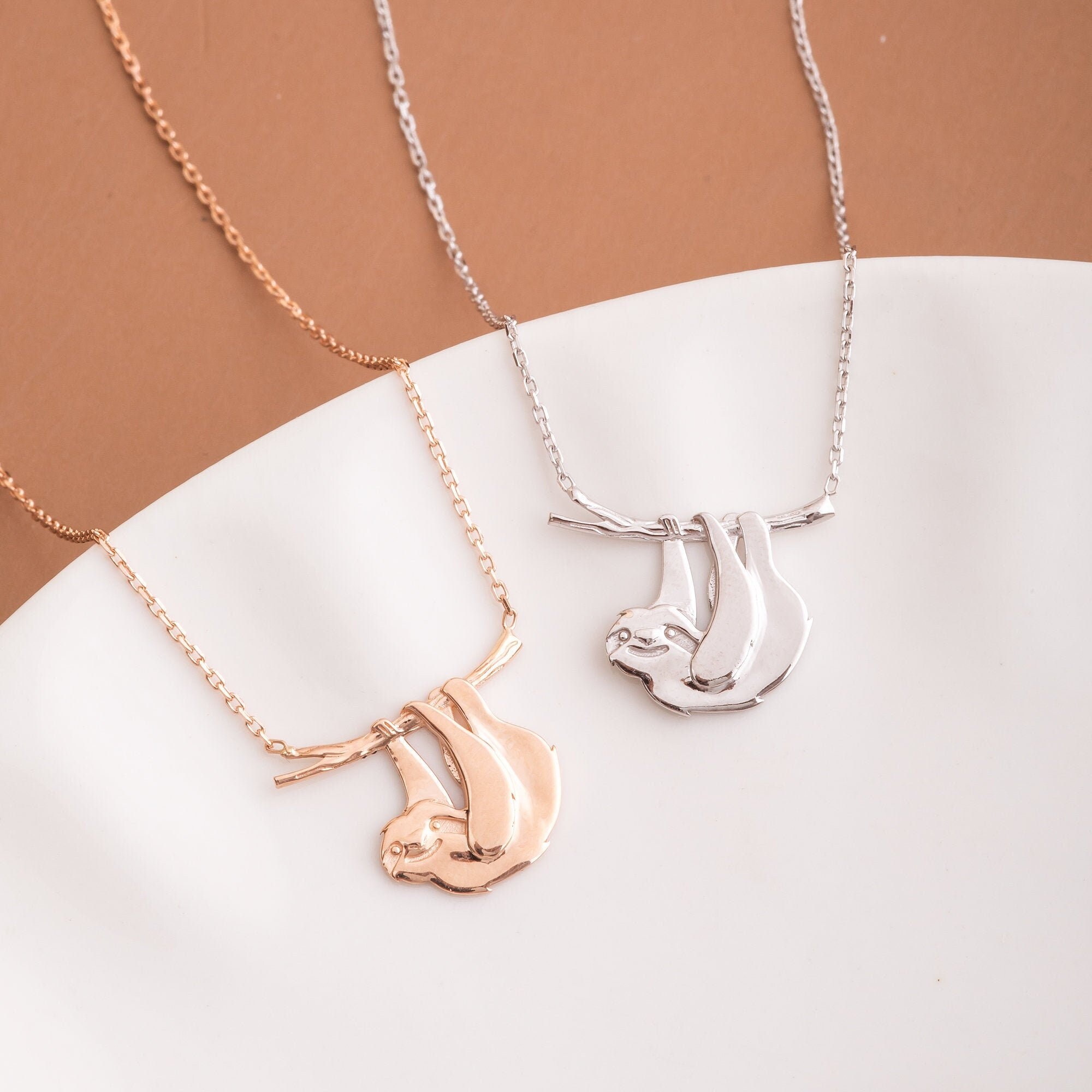 14K 18K Real Gold Sloth Necklace Cute Animal Pendant Jewelry | Etsy UK