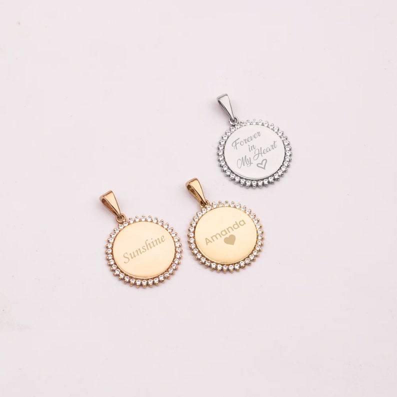 Personalized Initial Necklace, Disc Pendant, Custom Engraved Charm ...