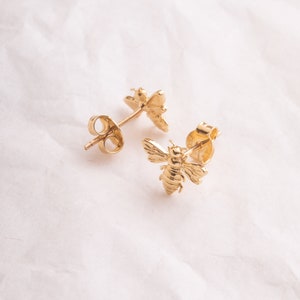 14K 18K Real Gold Bee Stud Earring, Delicate Minimalist Earring With a Bee, Bee Inspired Jewelry ...
