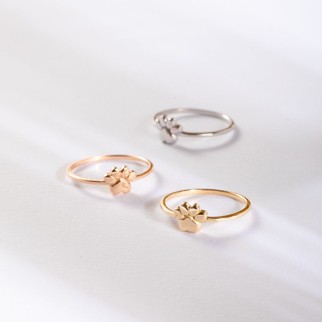 Paw Print Ring in 14K 18K Solid Gold Pet Memorial Ring Dogs - Etsy