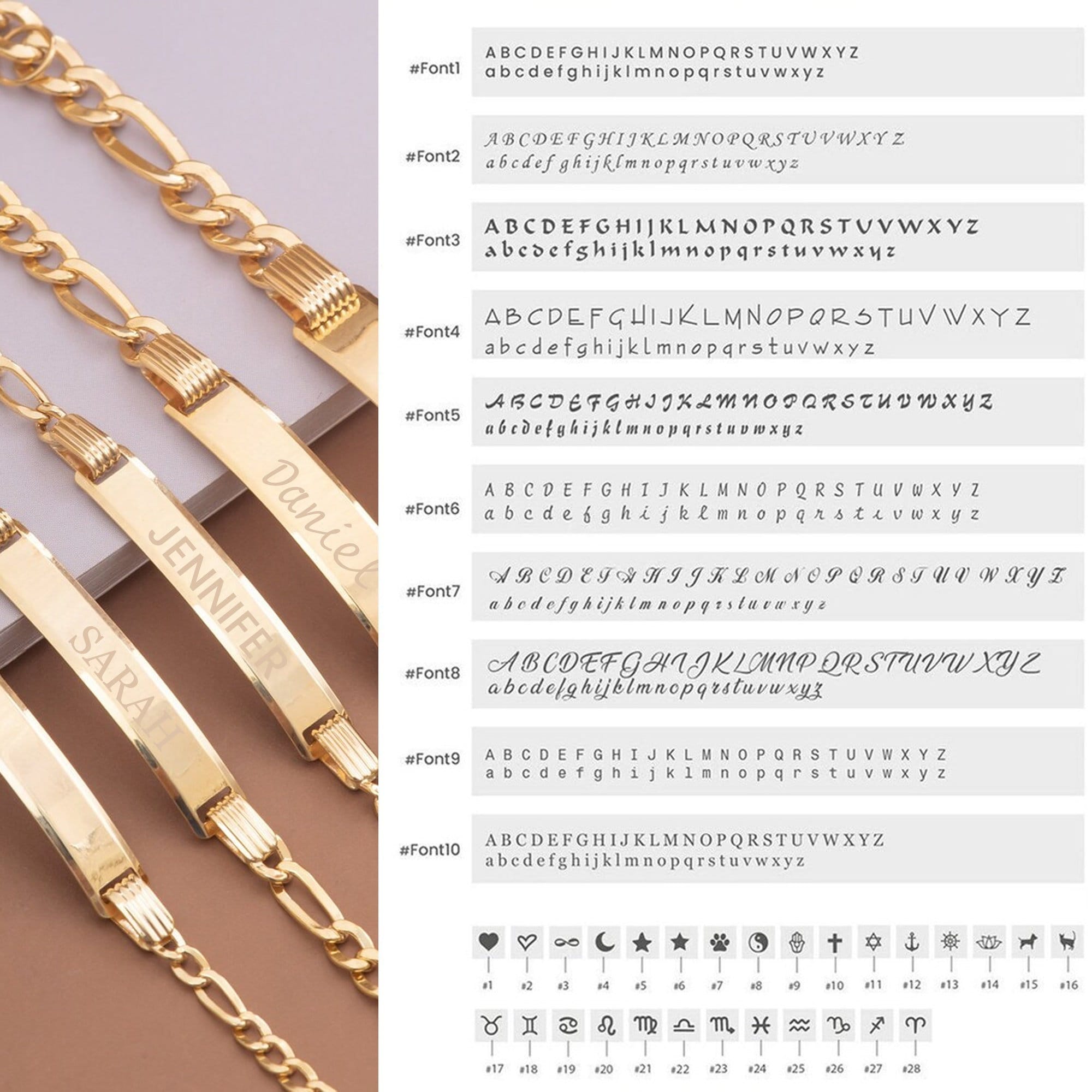 14K Gold Baby ID Bracelet, Personalized Name Figaro Chain, Baptism Gift ...