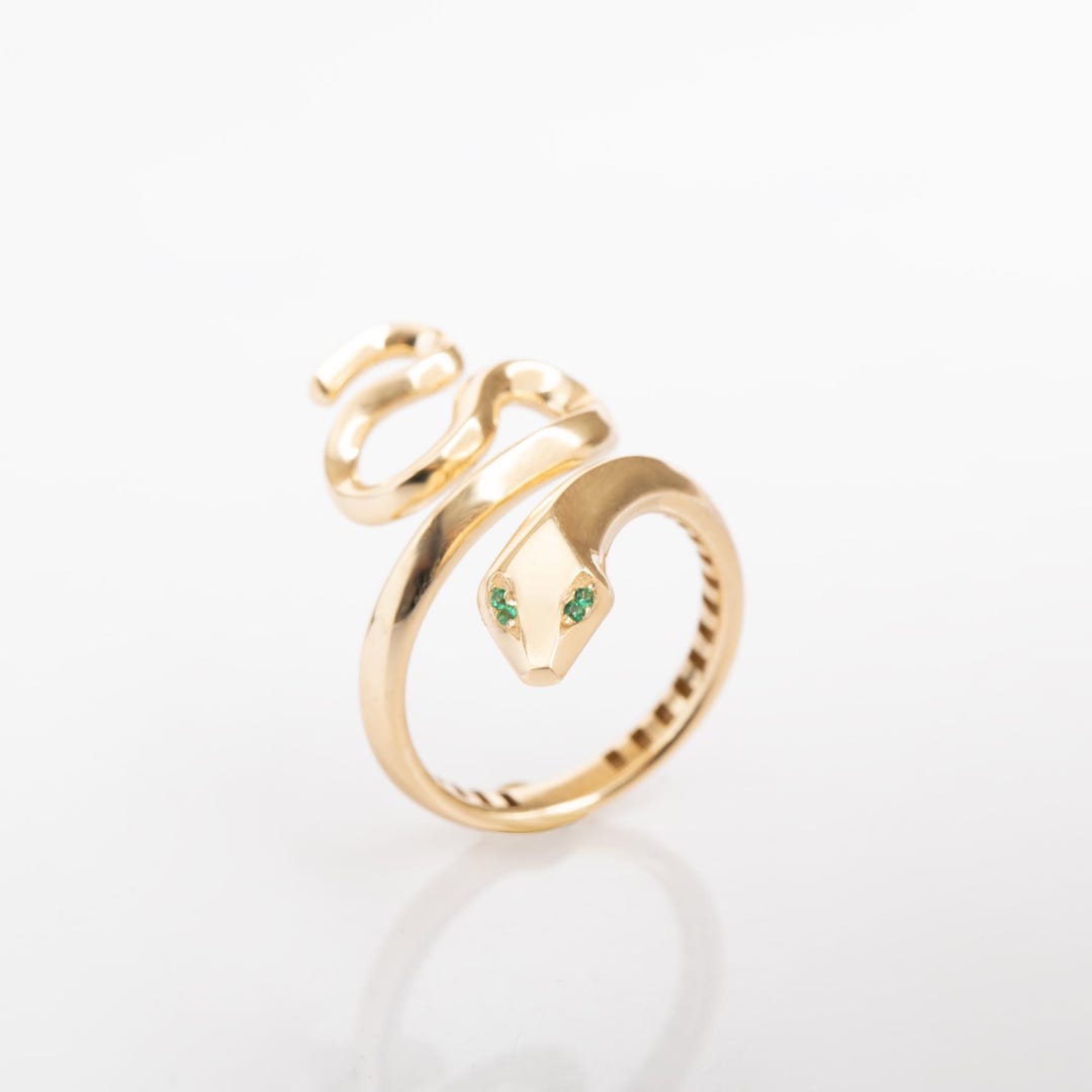 Open Snake Ring, 14K SOLID Gold Snake Ring, Custom Birthstone Eye Ring ...