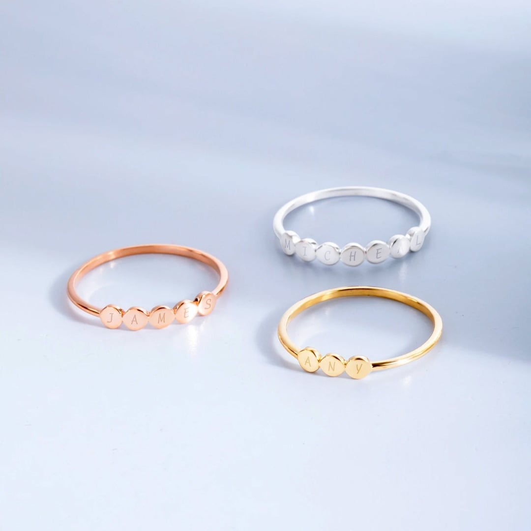 Tiny Dot Ring in 14K 18K Real Gold, Personalized Stackable Ring, Dainty Name Ring, Custom ...