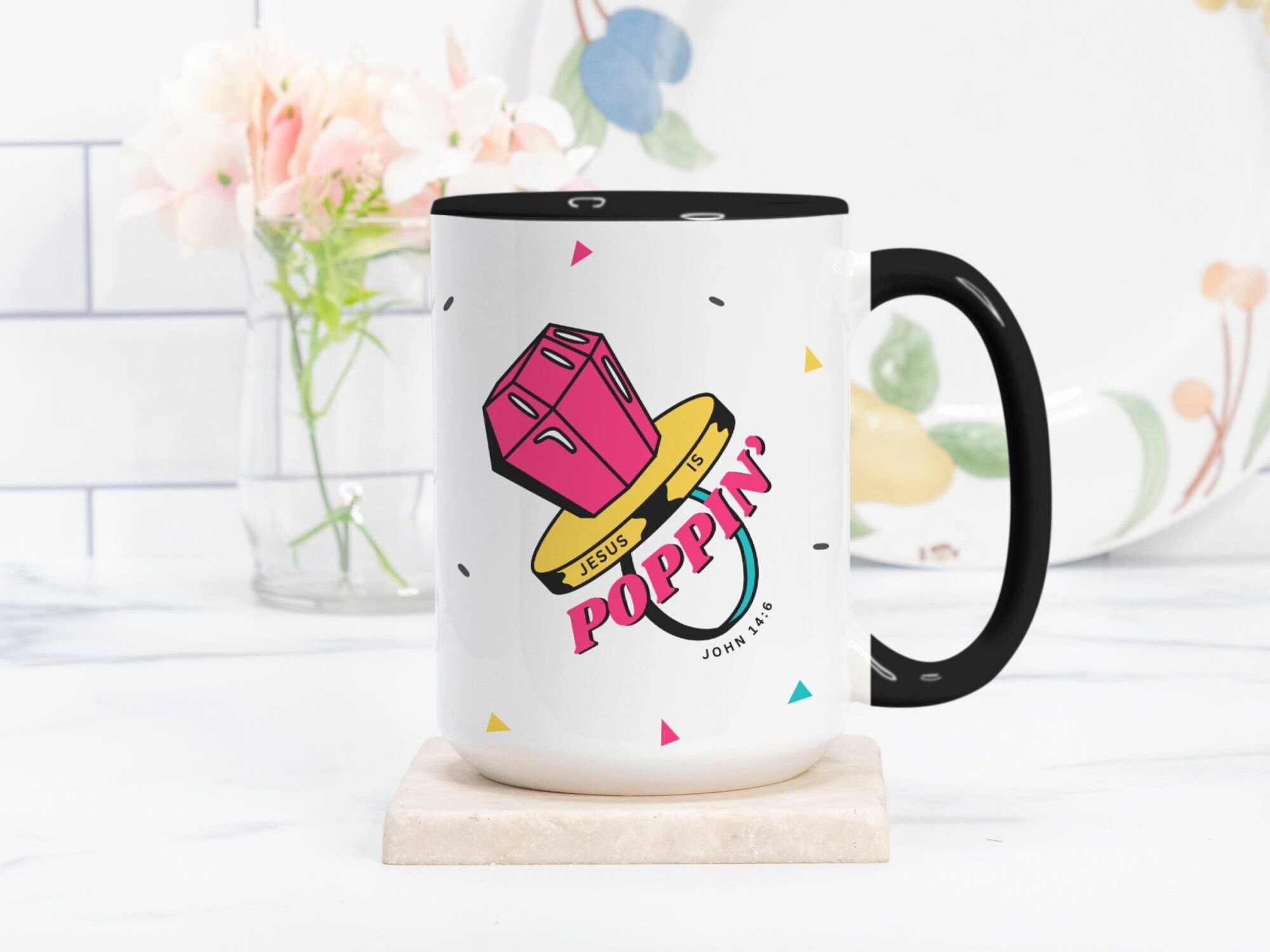 Retro Jesus is Poppin' Mug Deluxe 15 Oz. (black + White) - Etsy