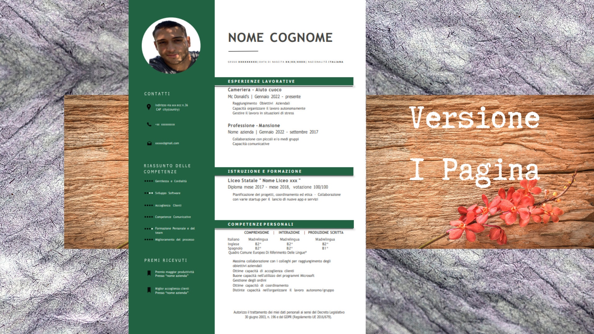 Curriculum Vitae Template, ITALIAN, Word and Convertible, Template ...