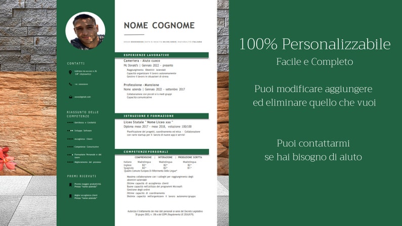 Curriculum Vitae Template, ITALIAN, Word and Convertible, Template ...