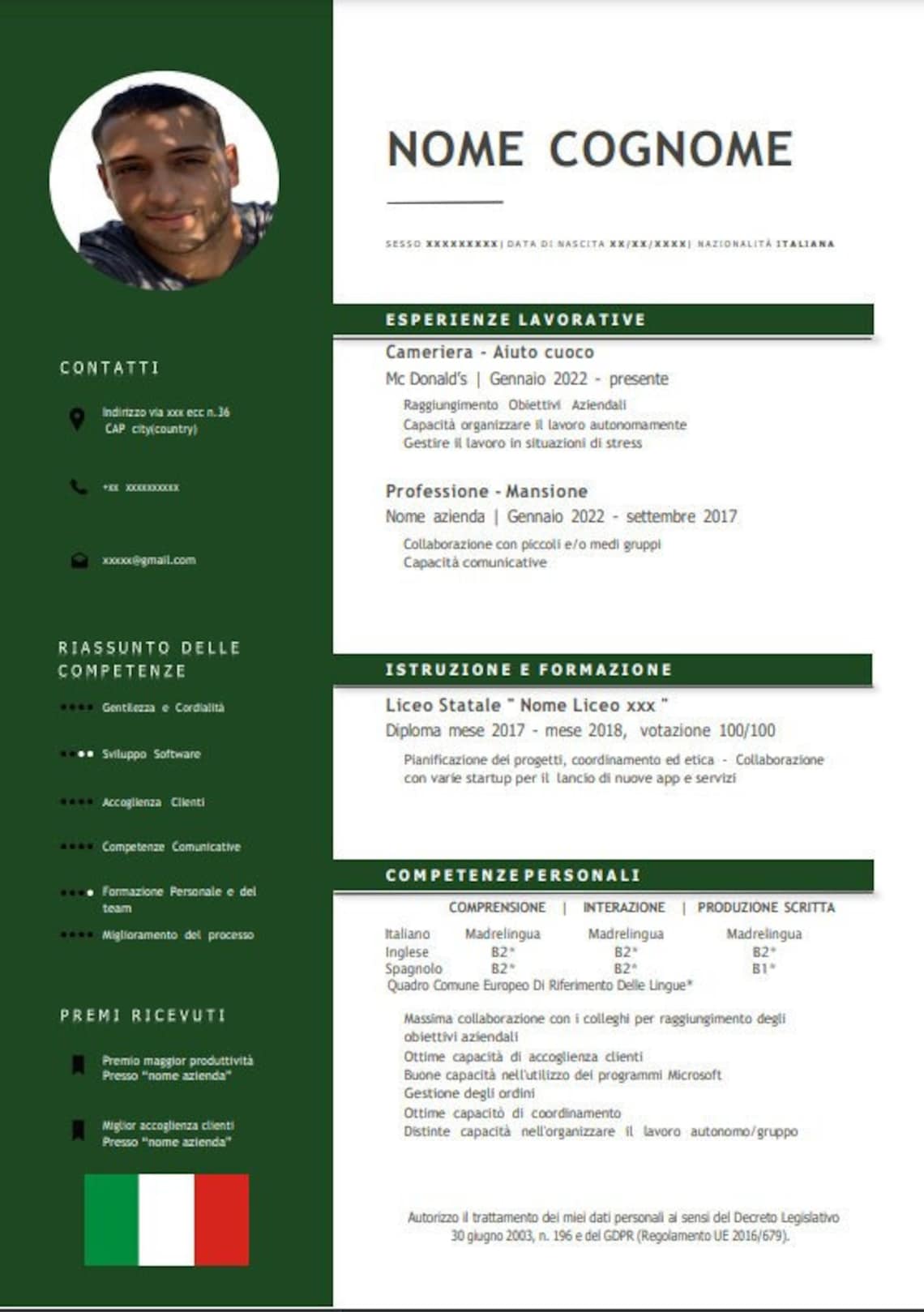 Curriculum Vitae Template, ITALIAN, Word and Convertible, Template ...