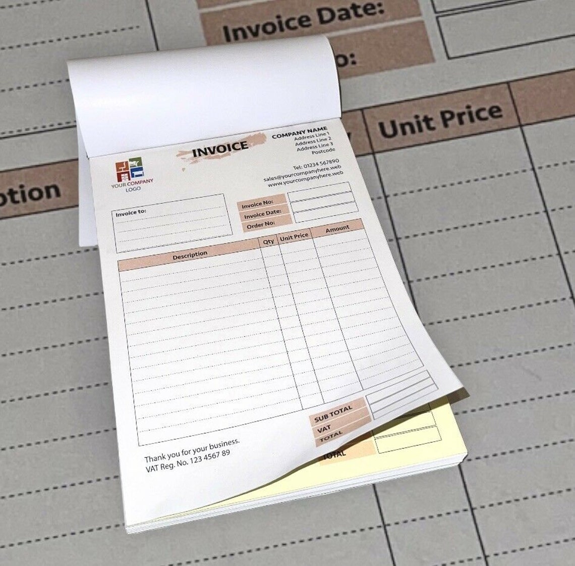 A5 Personalised Invoice Book Pad 50 Sets NCR Pad Print - Etsy UK
