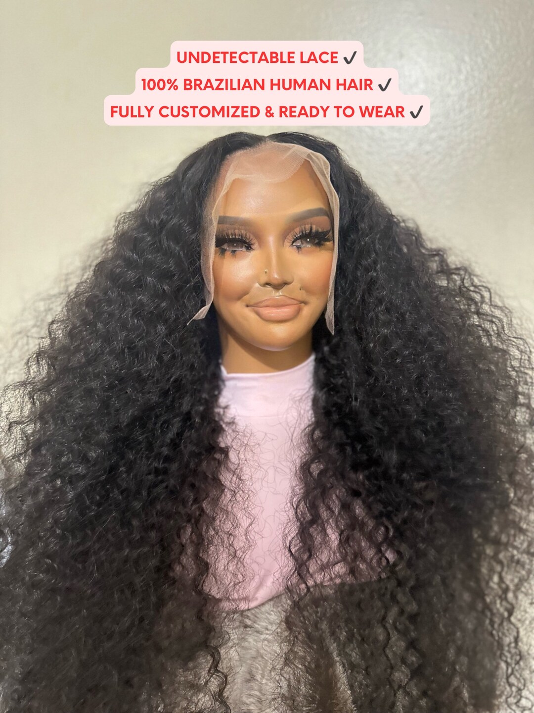 Big Curly Deep Wave 13x6 HD Invisible Full Lace Frontal Wig Pre-made ...