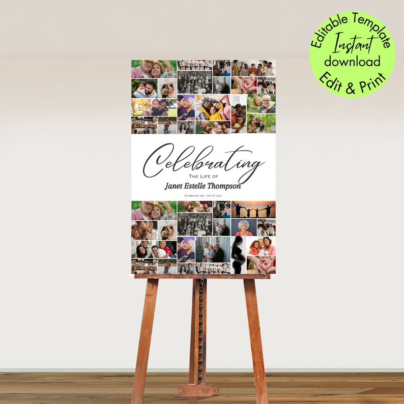 Elegant Memorial Collage Poster Template Funeral Poster - Etsy