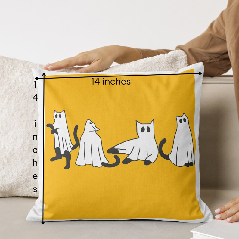 Ghost Cat Halloween Pillow Ghost Cat Pillow Yellow Pillow - Etsy