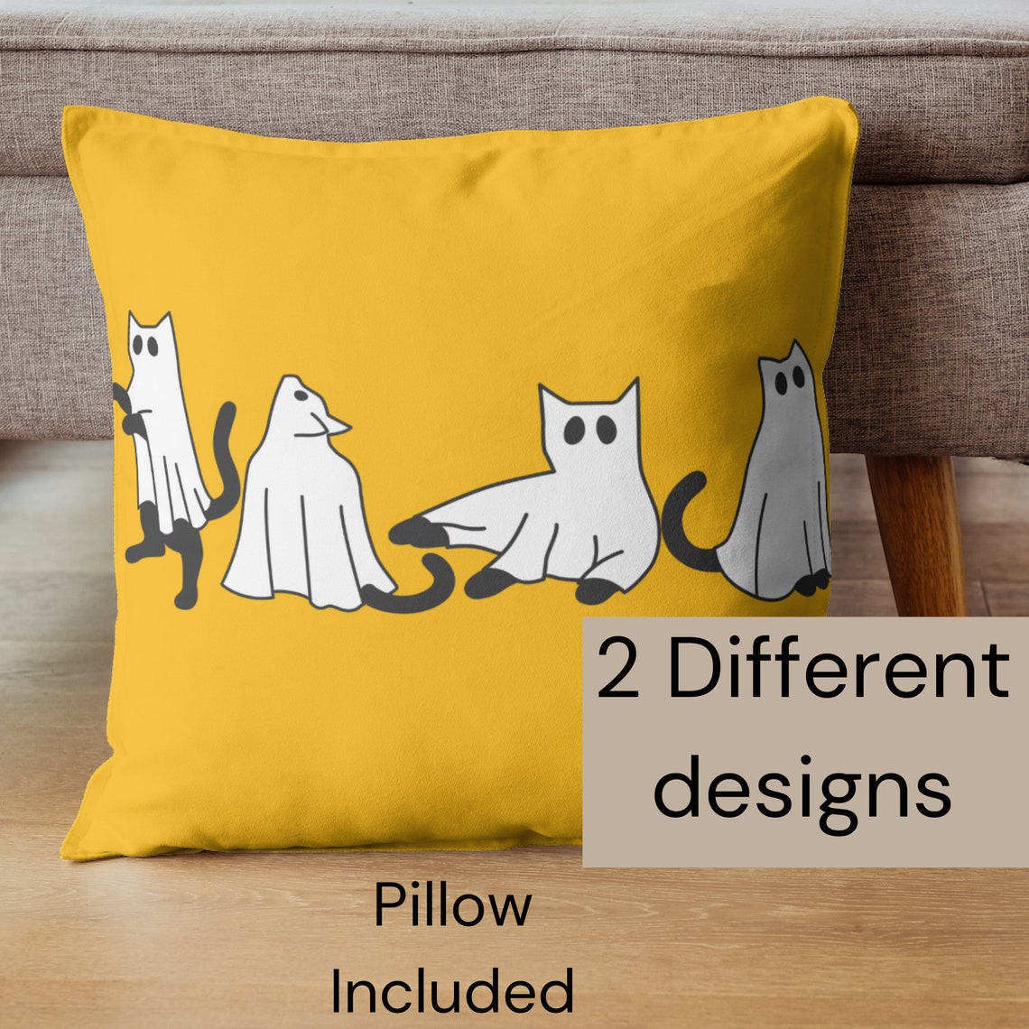 Ghost Cat Halloween Pillow Ghost Cat Pillow Yellow Pillow - Etsy
