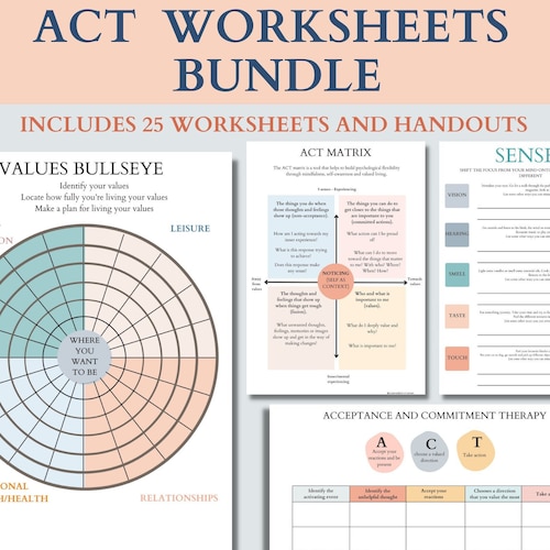 ACT Therapy Worksheets Acceptance and Commitment Therapy - Etsy