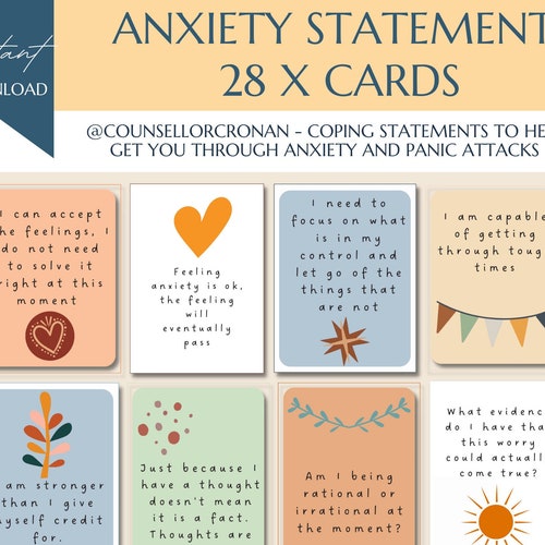 20 Anxiety Coping Skills Cards Therapy Worksheet CBT - Etsy