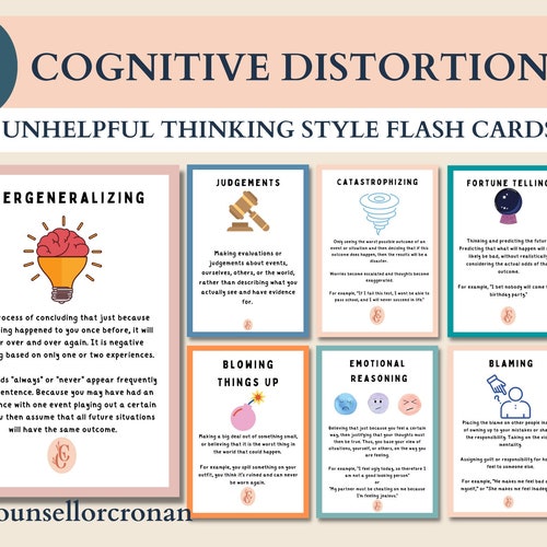 Cognitive Distortion Flashcards CBT Therapy Tool Coping - Etsy