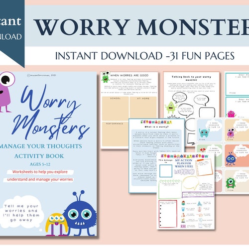 Worry Monster Anxiety Workbook for Kids CBT Worksheets - Etsy