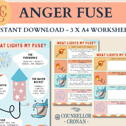 Anger Fuse Worksheets Anger Triggers Kids Feelings Teen - Etsy