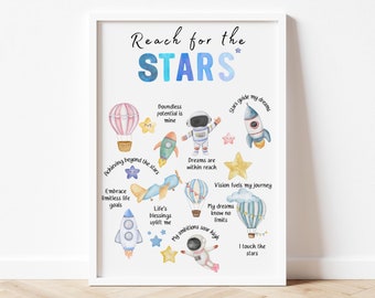 Reach for the Stars Watercolor Poster. Positive Affirmations,therapy ...