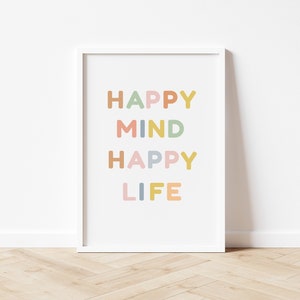 Happy Mind Happy Life Print PRINTABLE Wall Art Montessori | Etsy
