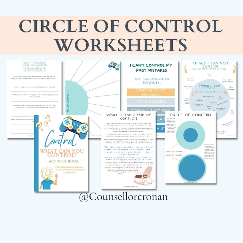 Circle of Control Worksheets Anxiety Relief Workbook Self - Etsy