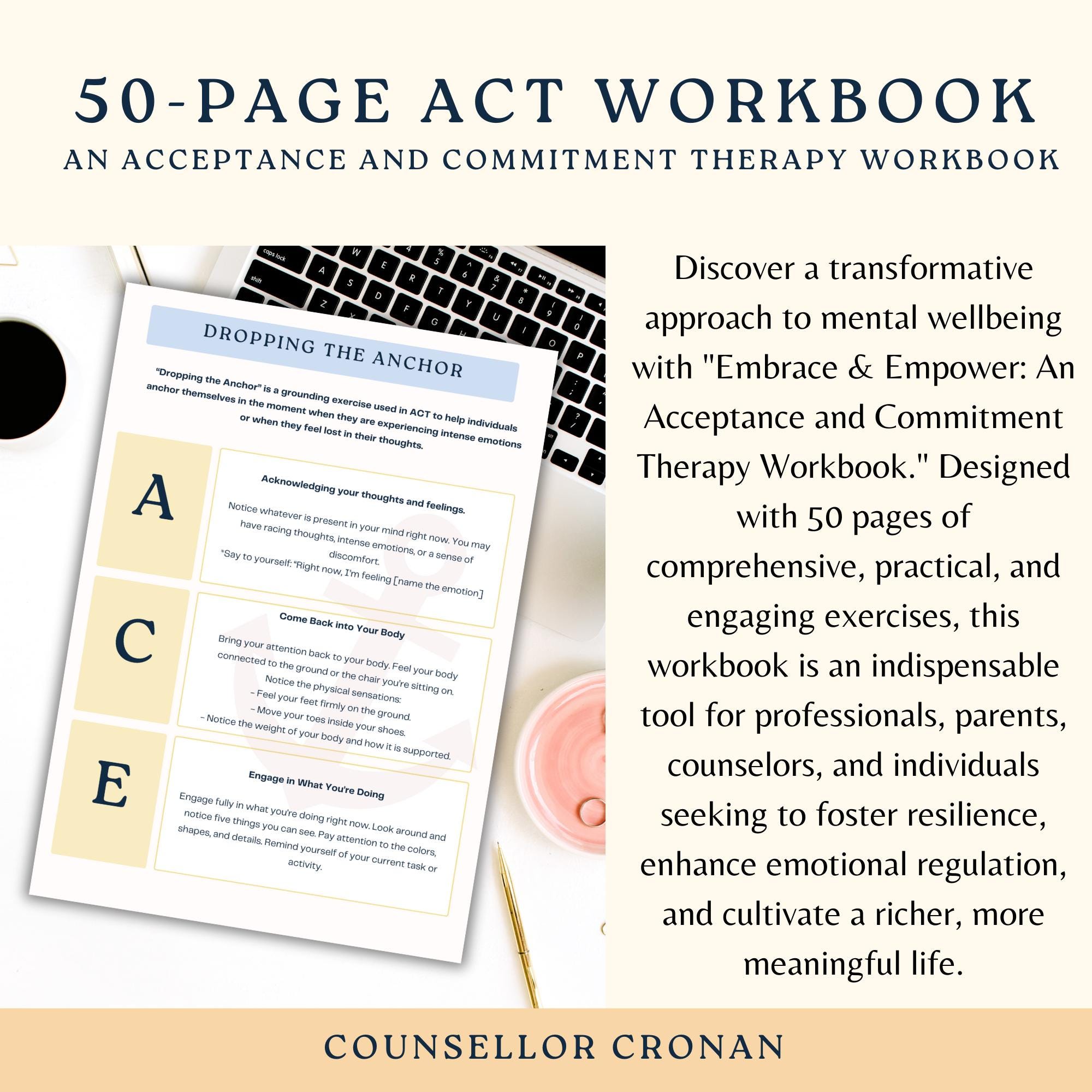 Acceptance and Commitment 50-page Workbook.therapy Worksheets. Therapy ...