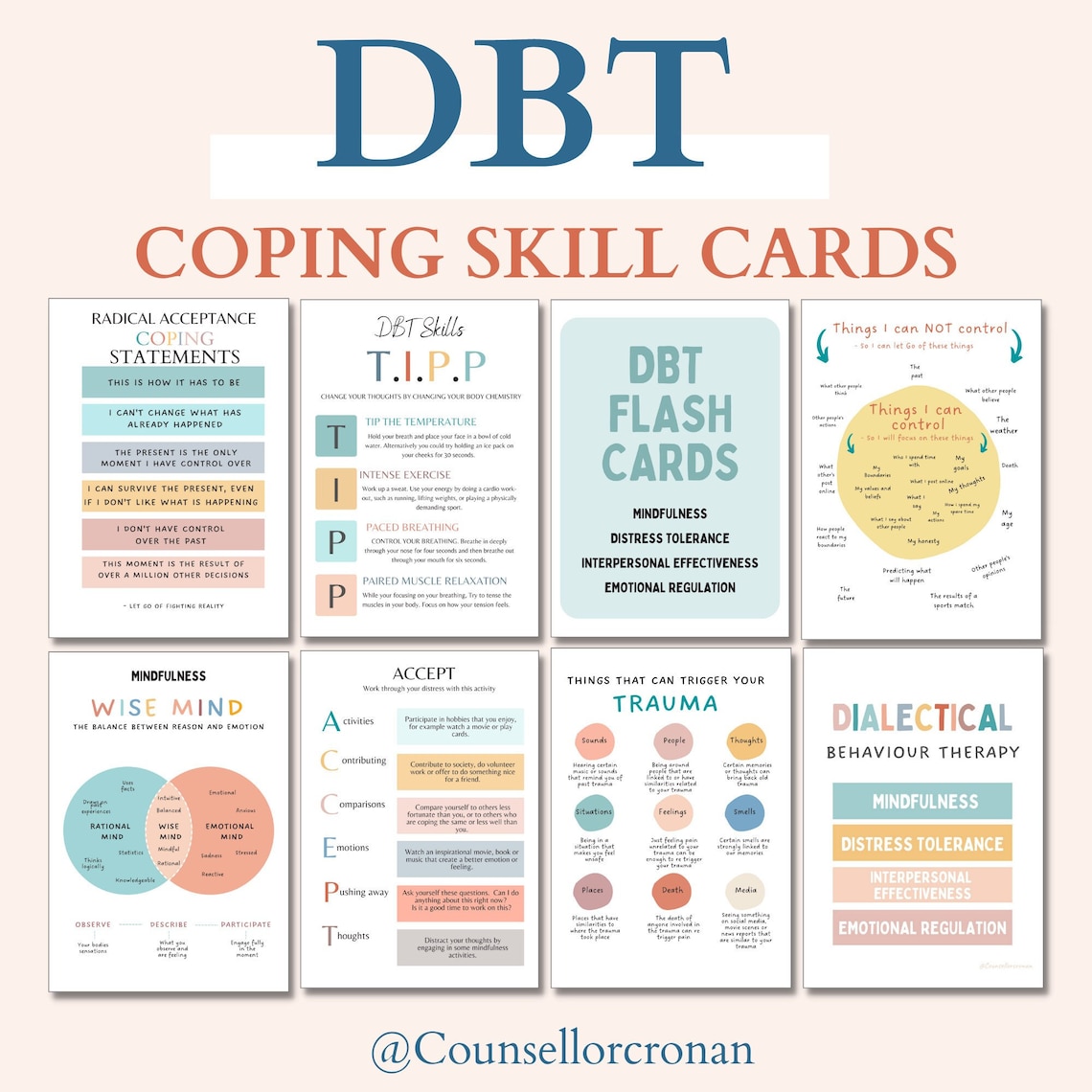DBT Coping Skill Card Cheat Sheet DBT Poster Bundle | Etsy India