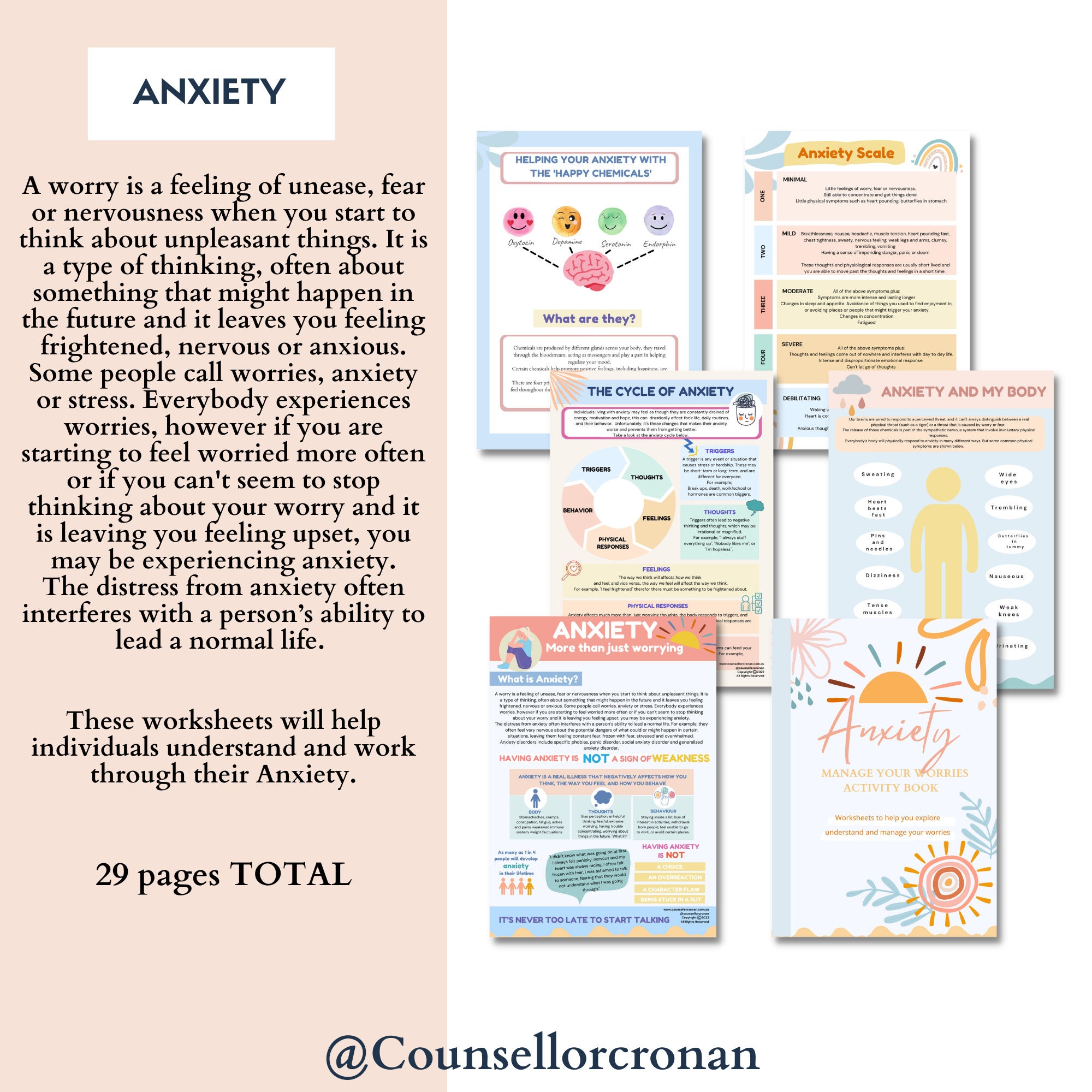 Anxiety Worksheets Therapy Office Resources Anxiety Bundle - Etsy