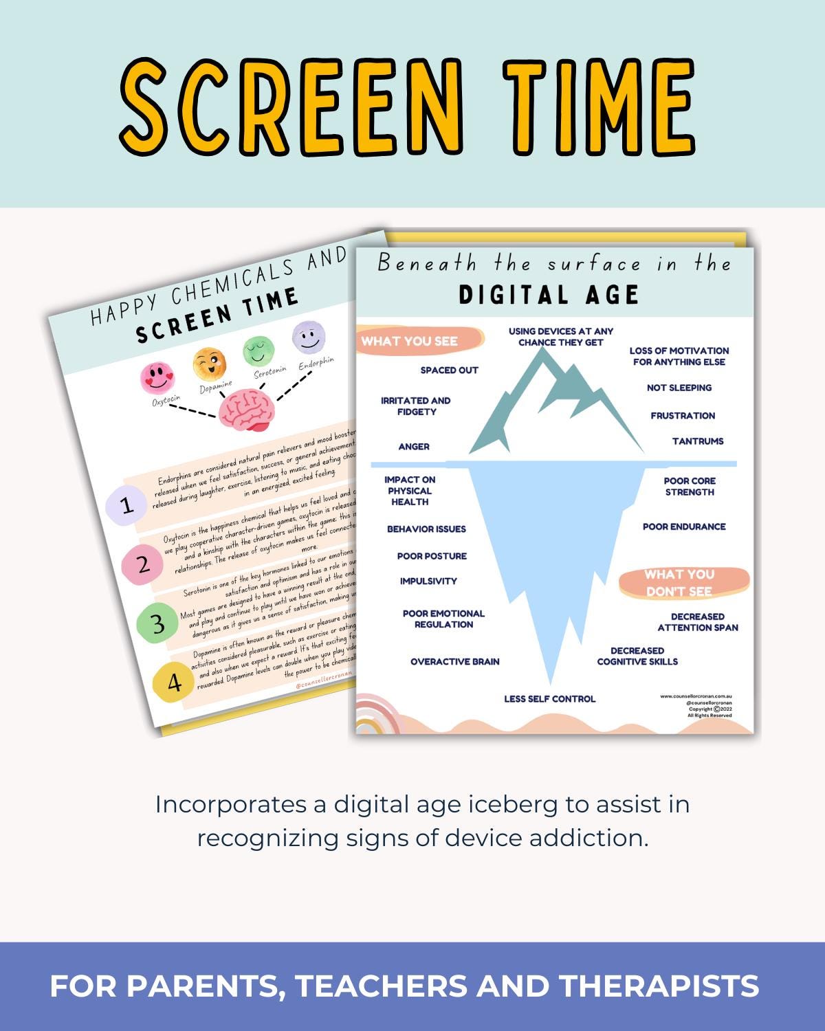Screen Time Addiction Worksheets, Kids Therapy, Child Therapist ...
