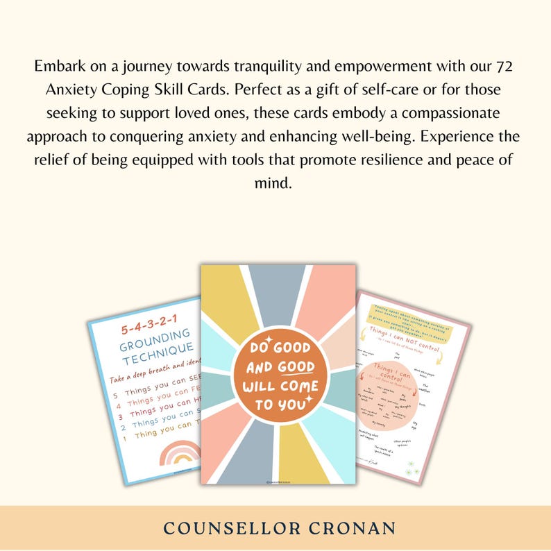 Anxiety Coping Skill Flashcard, Therapy Worksheet, Anxiety Relief ...