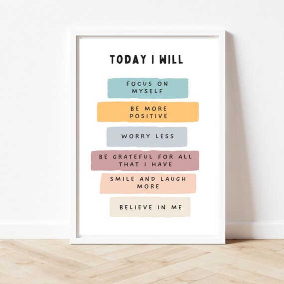 Today I Will Poster Daily Mantras Self Love Poster Feelings | Etsy