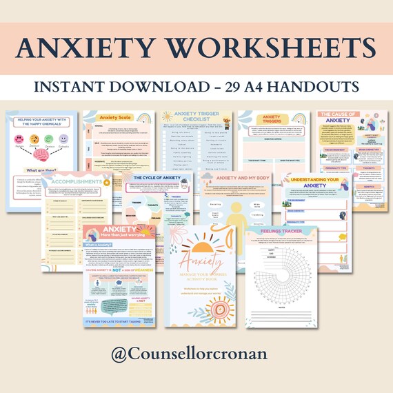 Anxiety Worksheets Therapy Office Resources Anxiety Bundle - Etsy