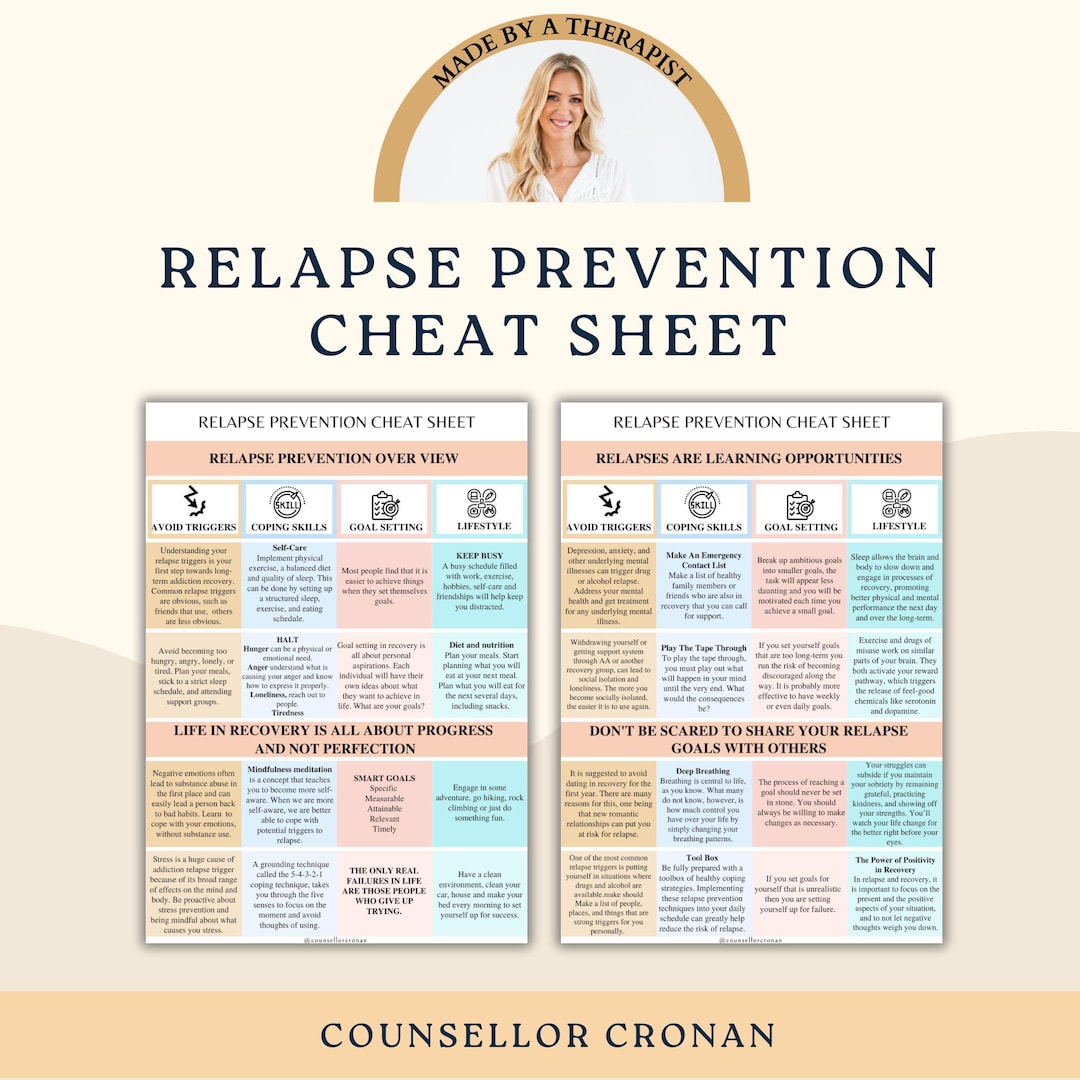 Relapse Prevention Cheat Sheet, Sobriety, Addiction, Substance Abuse ...