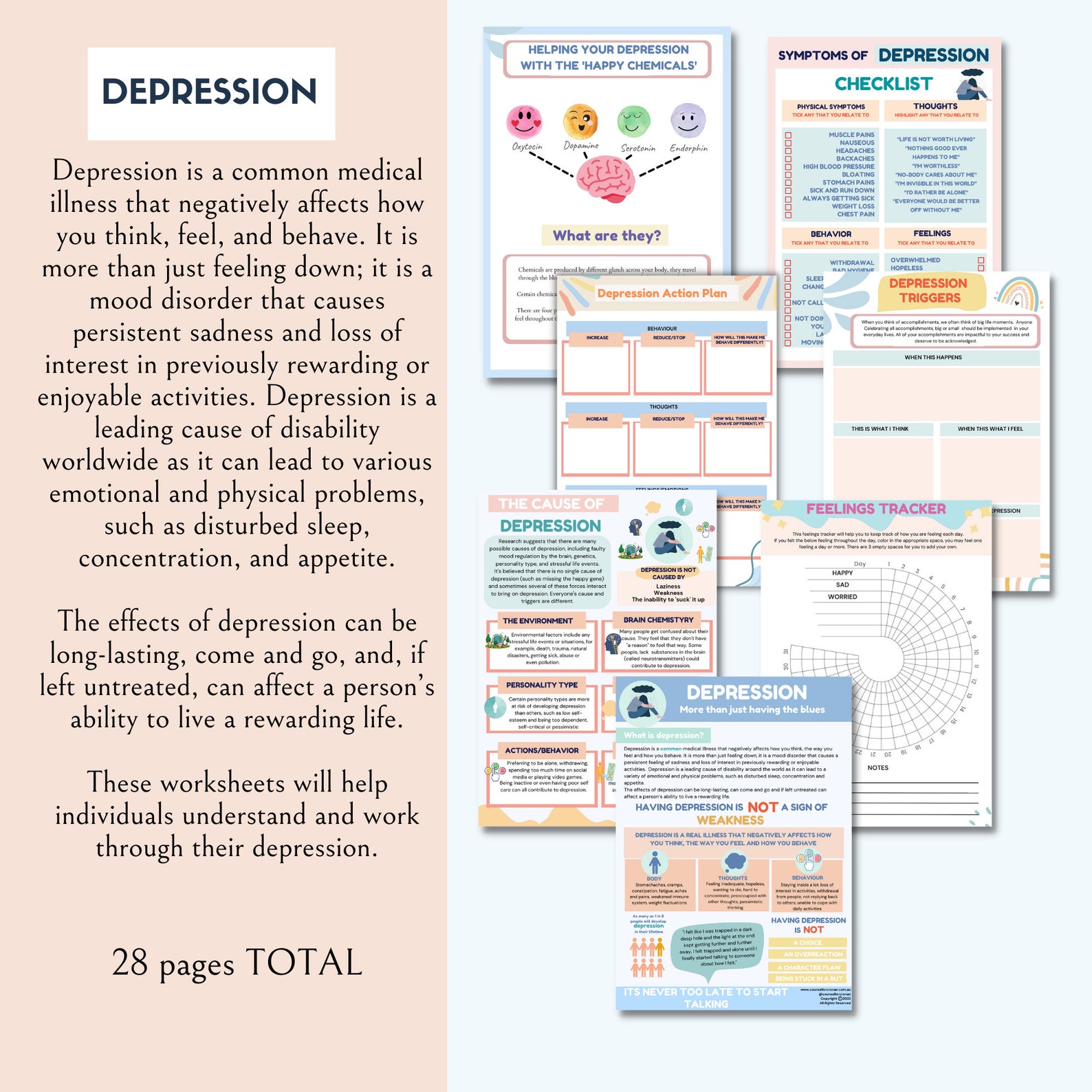 Depression Digital Download Worksheets, Group Therapy Tools ...