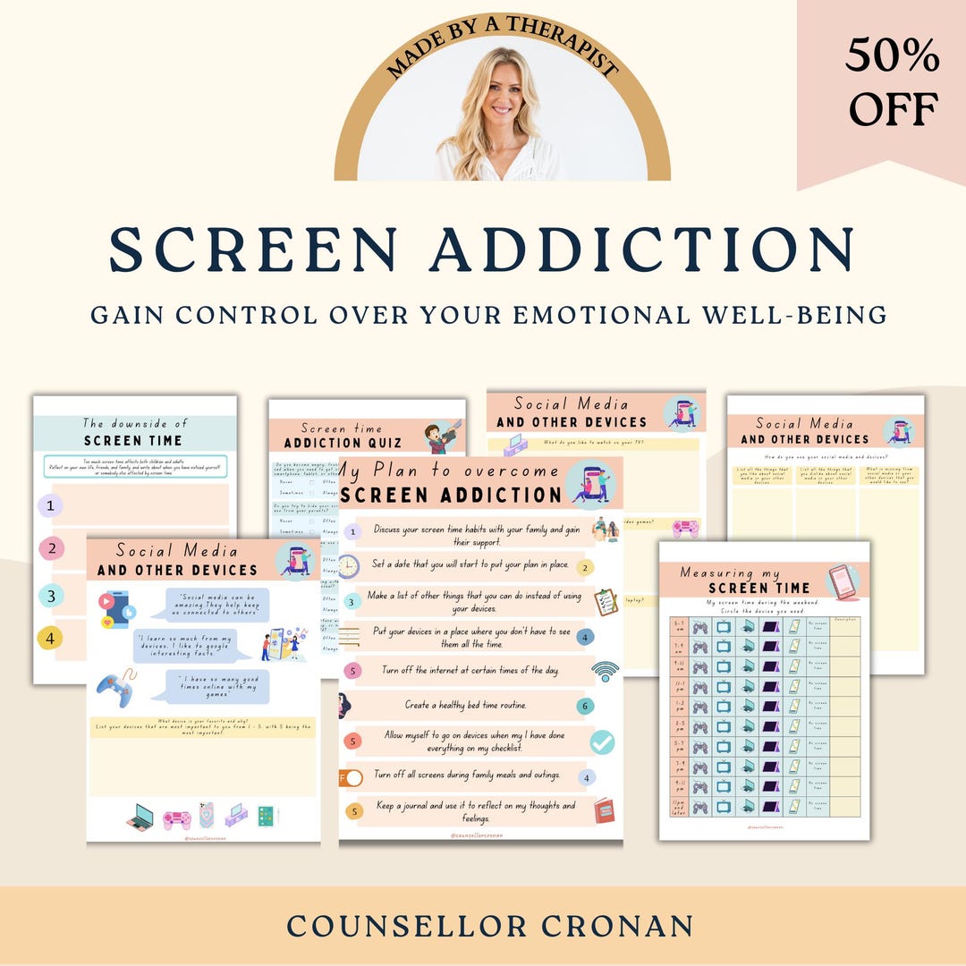 Screen Time Addiction Worksheets, Kids Therapy, Child Therapist ...