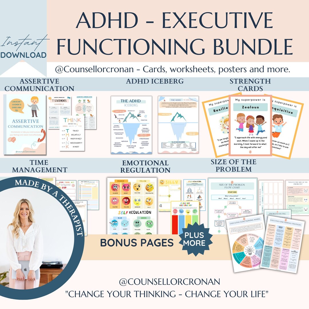 Adhd-executive Functioning Worksheet Bundle for Kids Time - Etsy