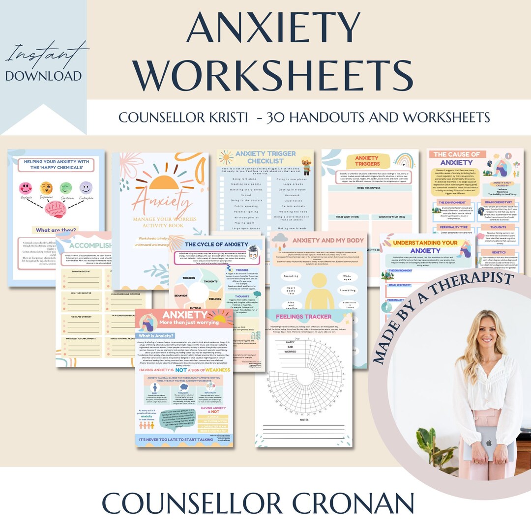Anxiety Bundle, Anxiety Worksheets, Therapy Tools, Therapy Worksheets ...