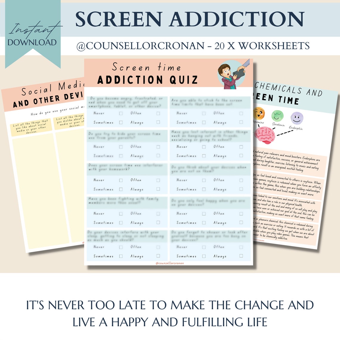 Screen Time Addiction Worksheets Kids Therapy Child - Etsy