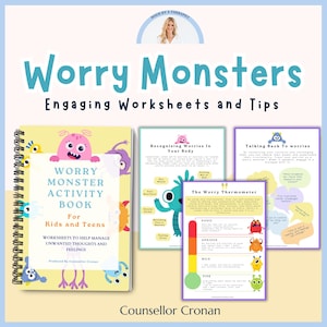 Worry Monster Anxiety Workbook for Kids, CBT Worksheets, Therapy Office ...