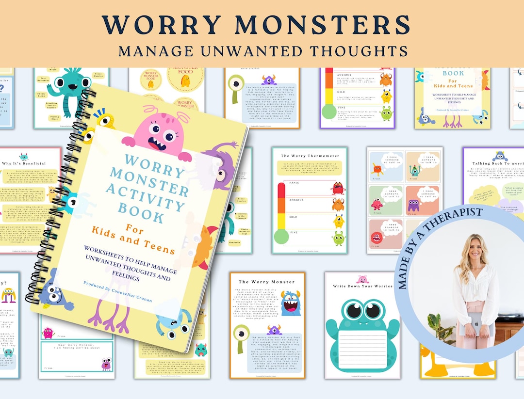 Worry Monster Anxiety Workbook for Kids, CBT Worksheets, Therapy Office ...
