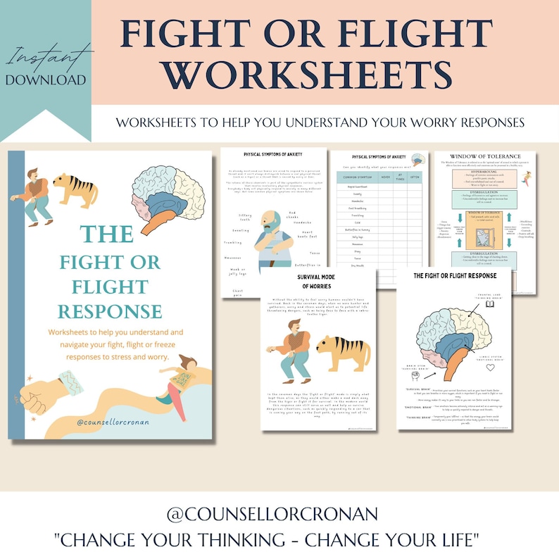 The Fight or Flight Response Workbook Therapy Worksheets - Etsy