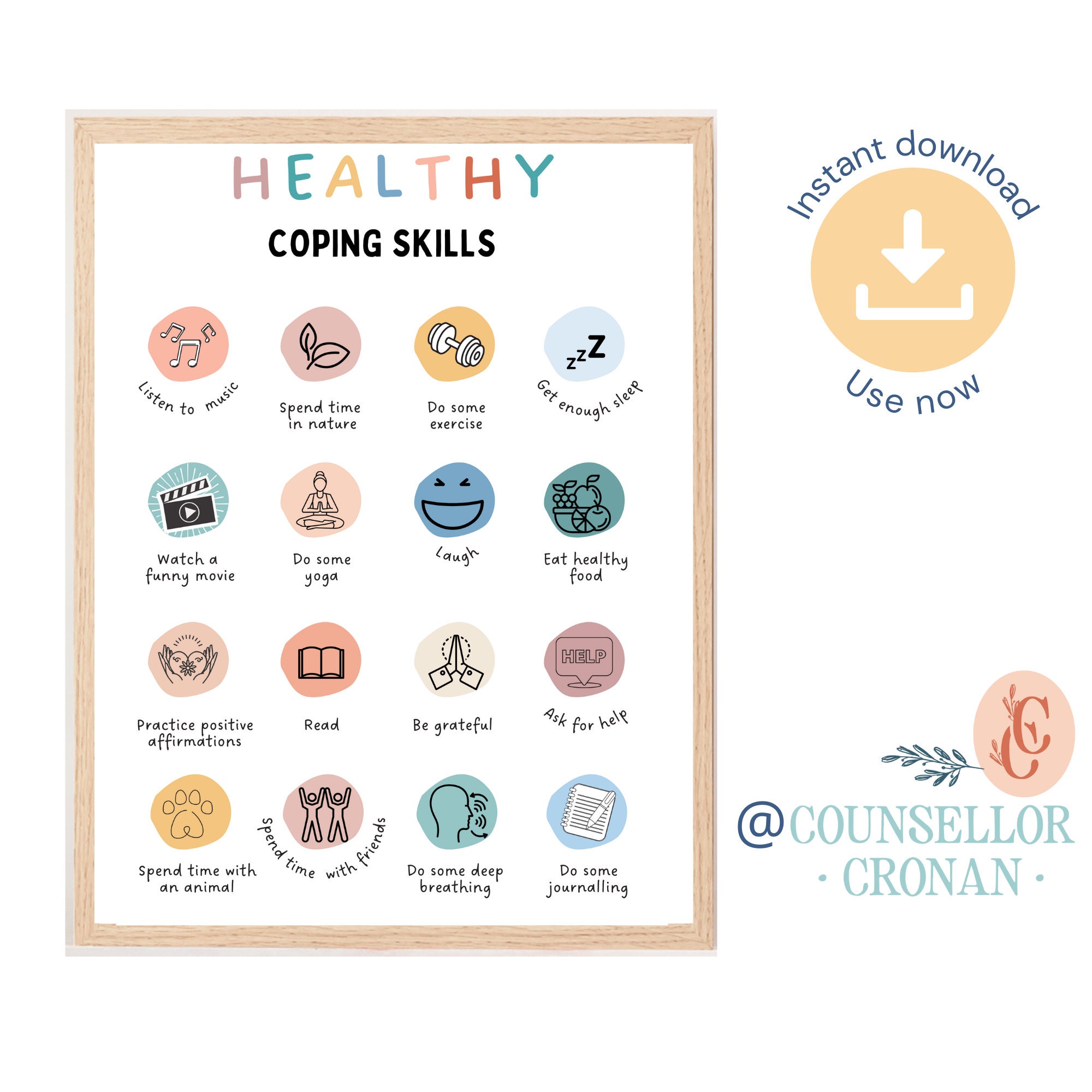 Healthy Coping Skills Therapy Poster Self Care Therapy - Etsy