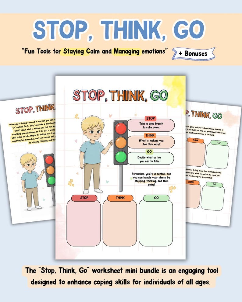 Stop, Think, Go Impulse Control Worksheets. Kids Feelings. Emotional ...