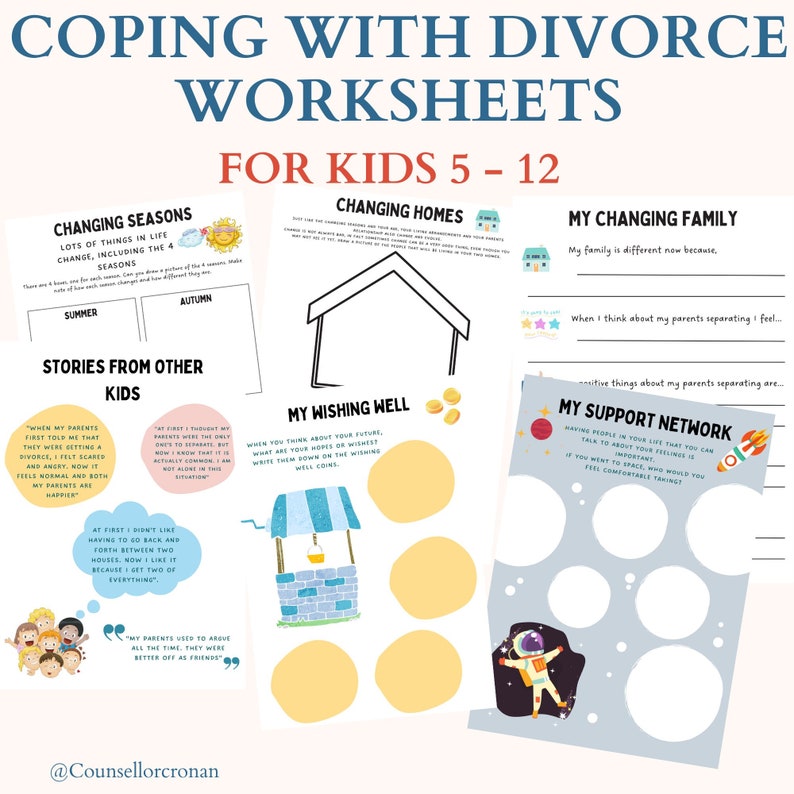 Divorce Worksheets for Kids Separation Journal Therapy - Etsy Australia